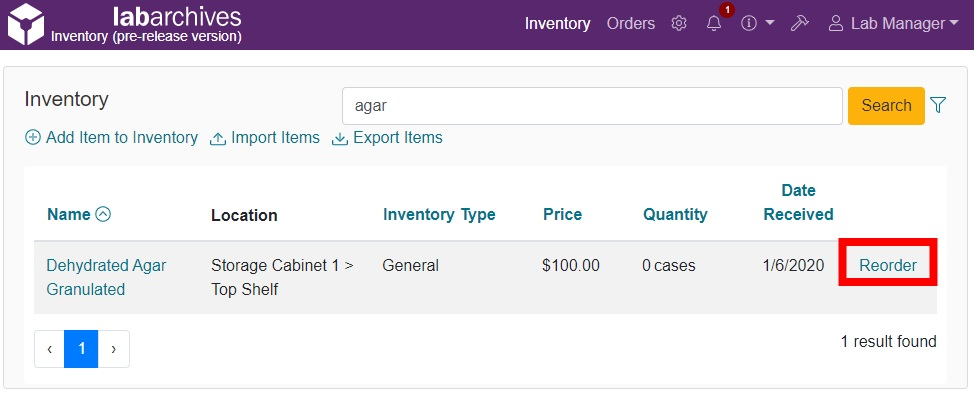 How to Reorder an Item – LabArchives Gov