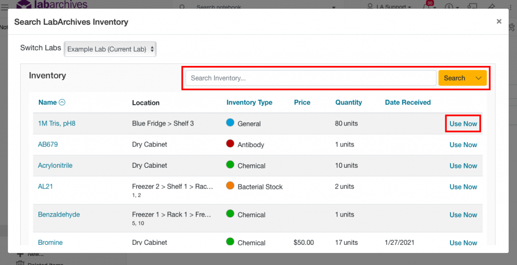 Inventory List – LabArchives Gov