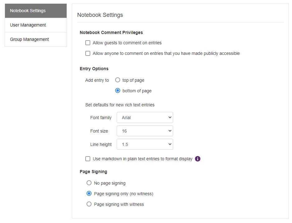 Adjusting Notebook Settings – LabArchives Gov