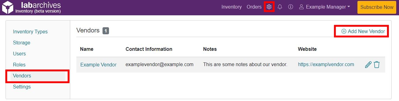 Setting up Vendors – LabArchives Gov