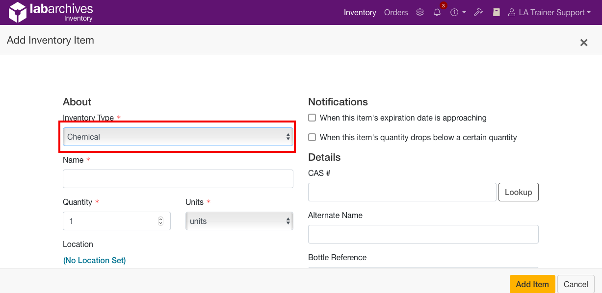 Adding a Custom Chemical Inventory Type – LabArchives Gov