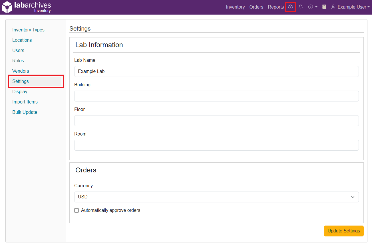 Settings – LabArchives Gov