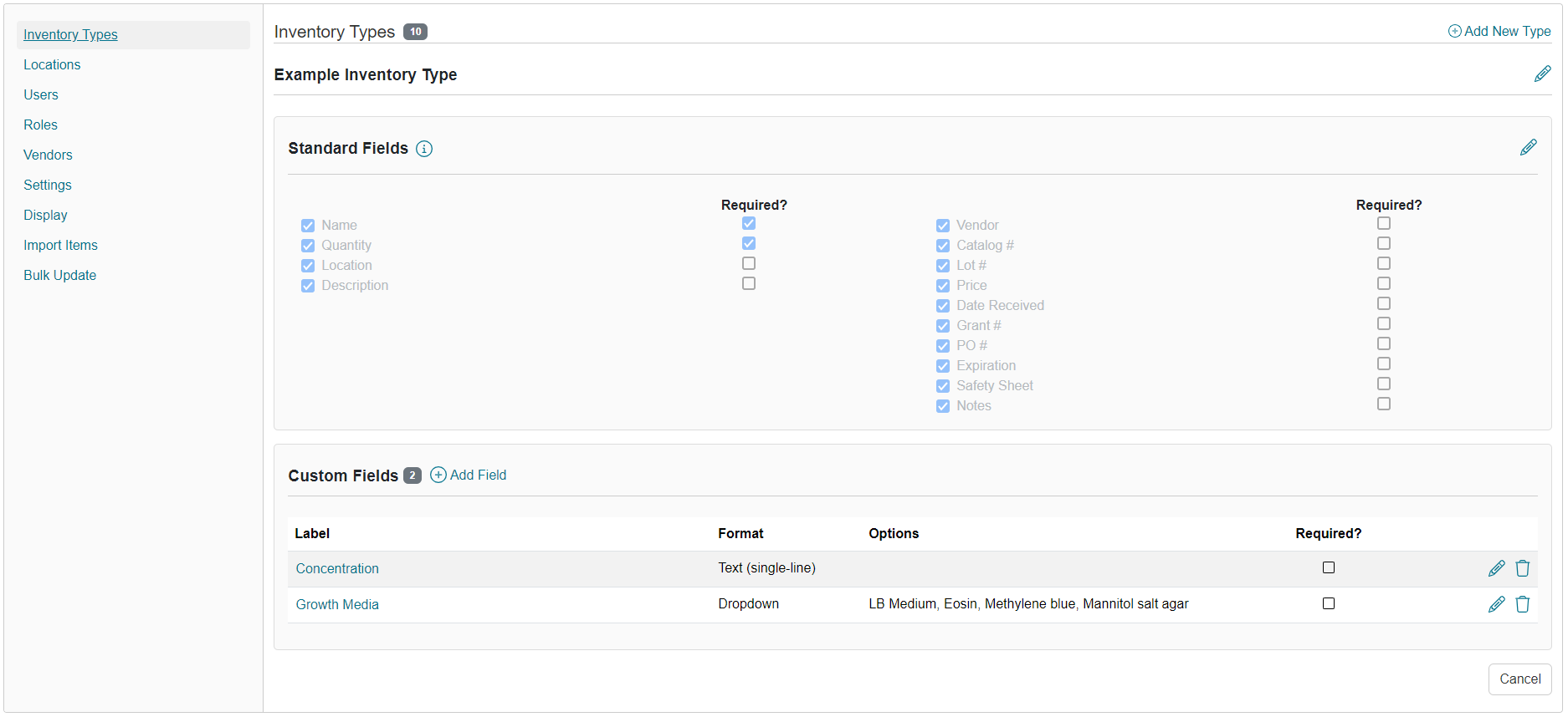 Inventory Types – LabArchives Gov